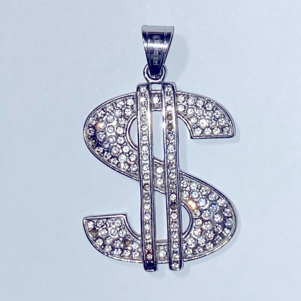 Stainless Steel Iced Out Dollar Sign Chain Pendant - Gem